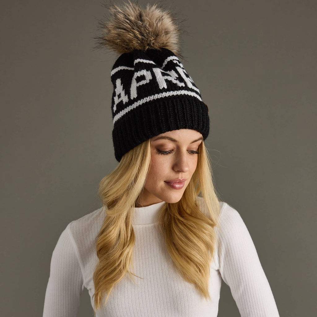 Black & White Apres Pom Hat – The View Cafe & Gifts
